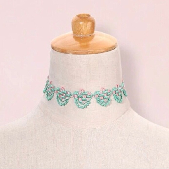 Jewelry | Sweetheart Collar Checkered Crochet Pink Green Pastel Heart ...